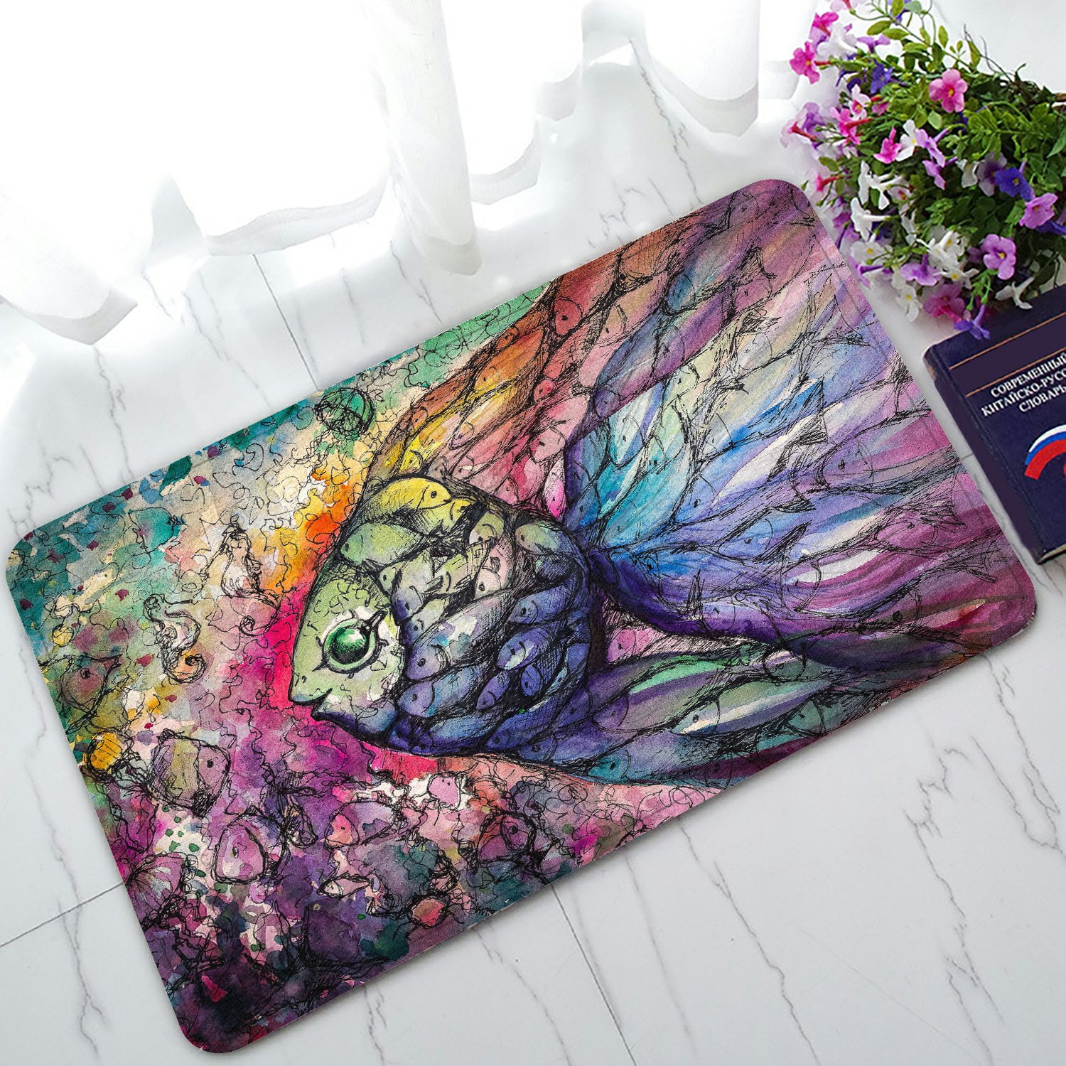 PHFZK Abstract art Ocean Animal Doormat, Fish on the Coral Reef Doormat ...