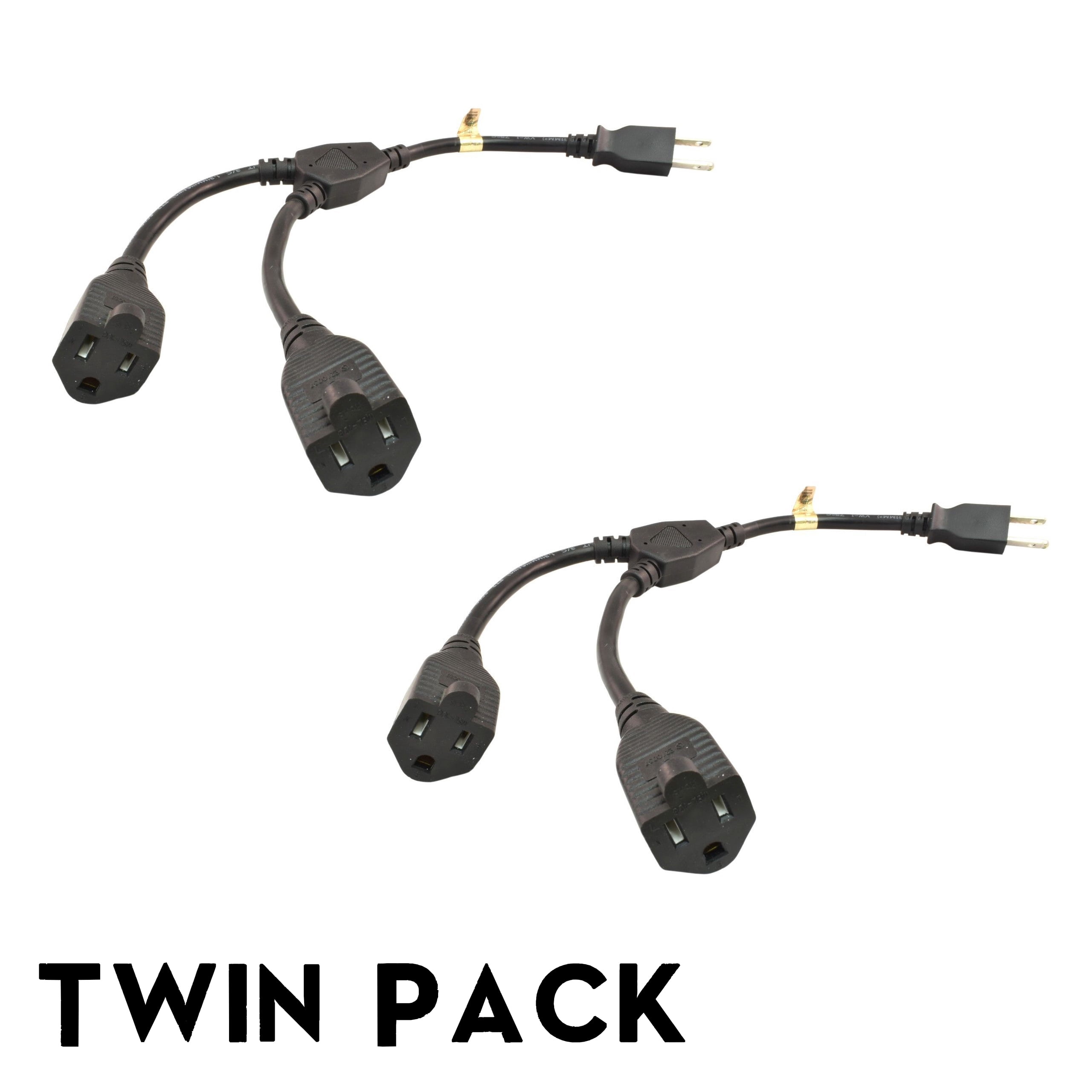 PTC 3-Prong 16 AWG Black Y-Splitter Power Extension Cord | Twin Pack ...