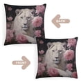 18"x18" Cushion Case White Lion And Pink Roses Decorative Square ...