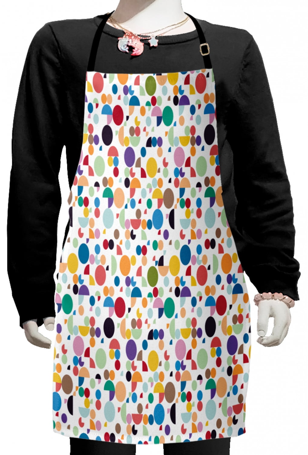 Geometric Kids Apron, Colorful Retro Oval Shapes Half and Full Circles ...