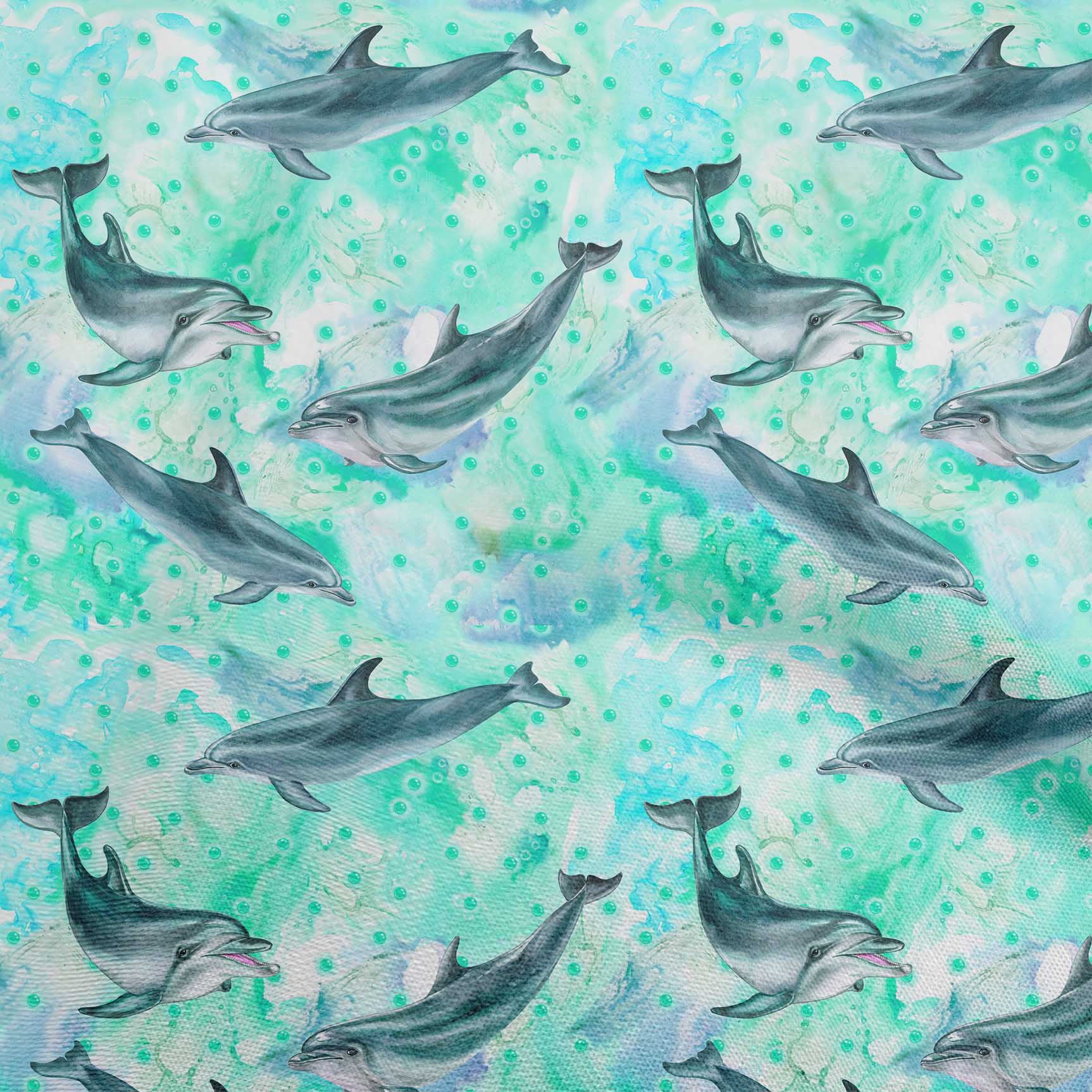 oneOone Cotton Jersey Turquoise Green Fabric Ocean Dolphin Fabric For ...