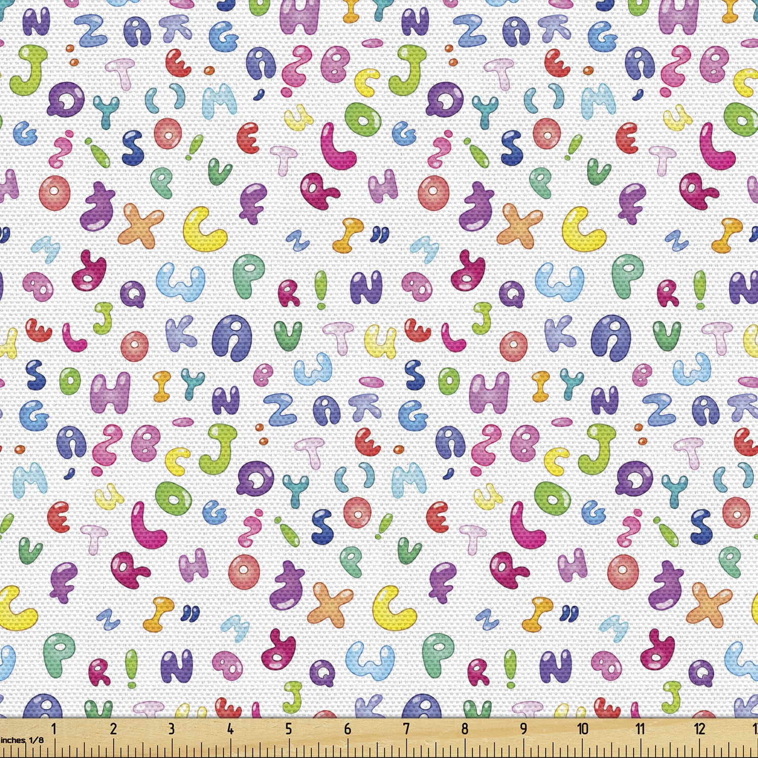 ABC Fabric by the Yard, Colorful Alphabet Abc Bubble Letters Doodle ...