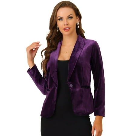 Allegra K Women's Blazer Work Shawl Collar Long Sleeve One Button ...