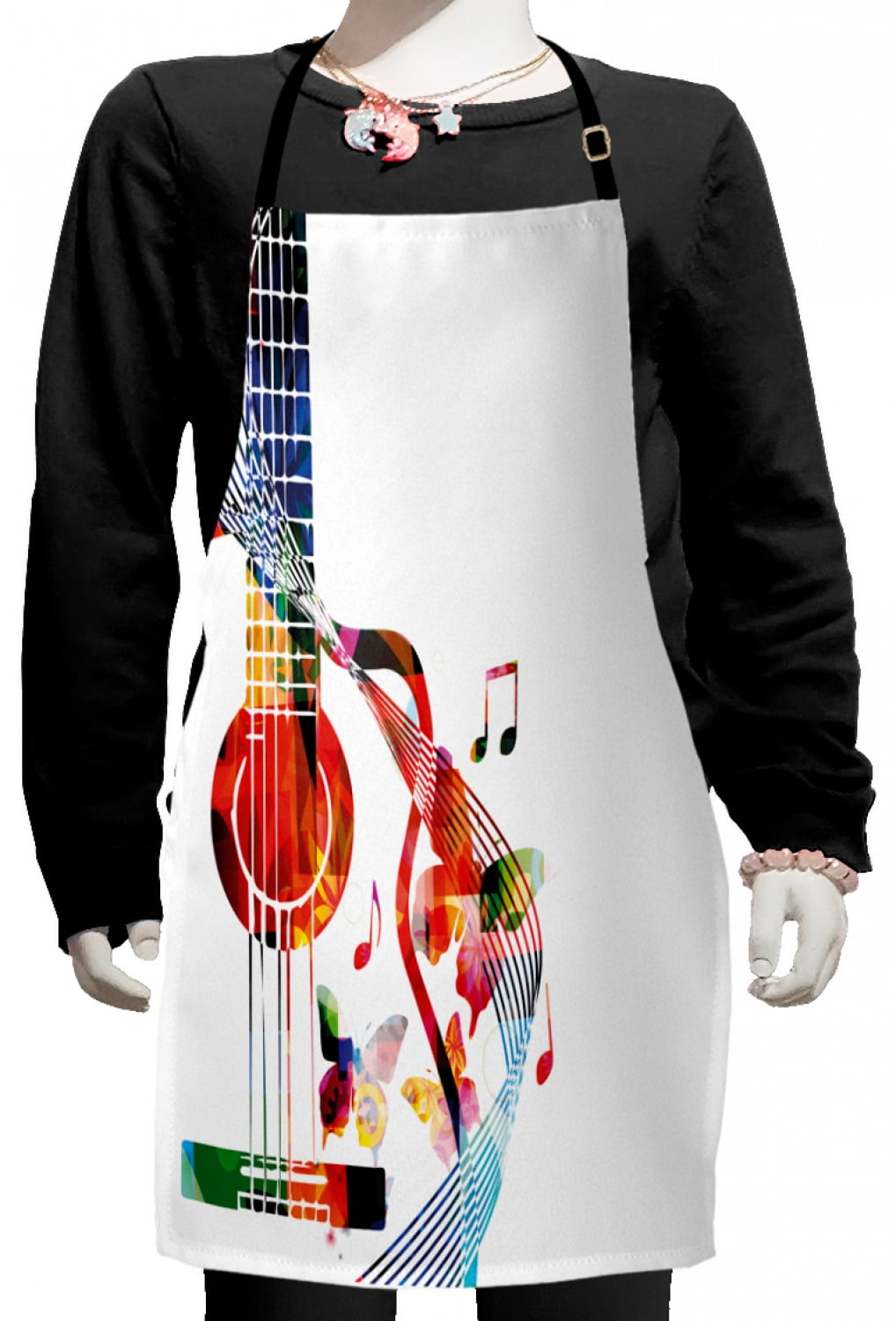 Colorful Kids Apron, Ornamental Guitar Along Butterflies and Musical ...