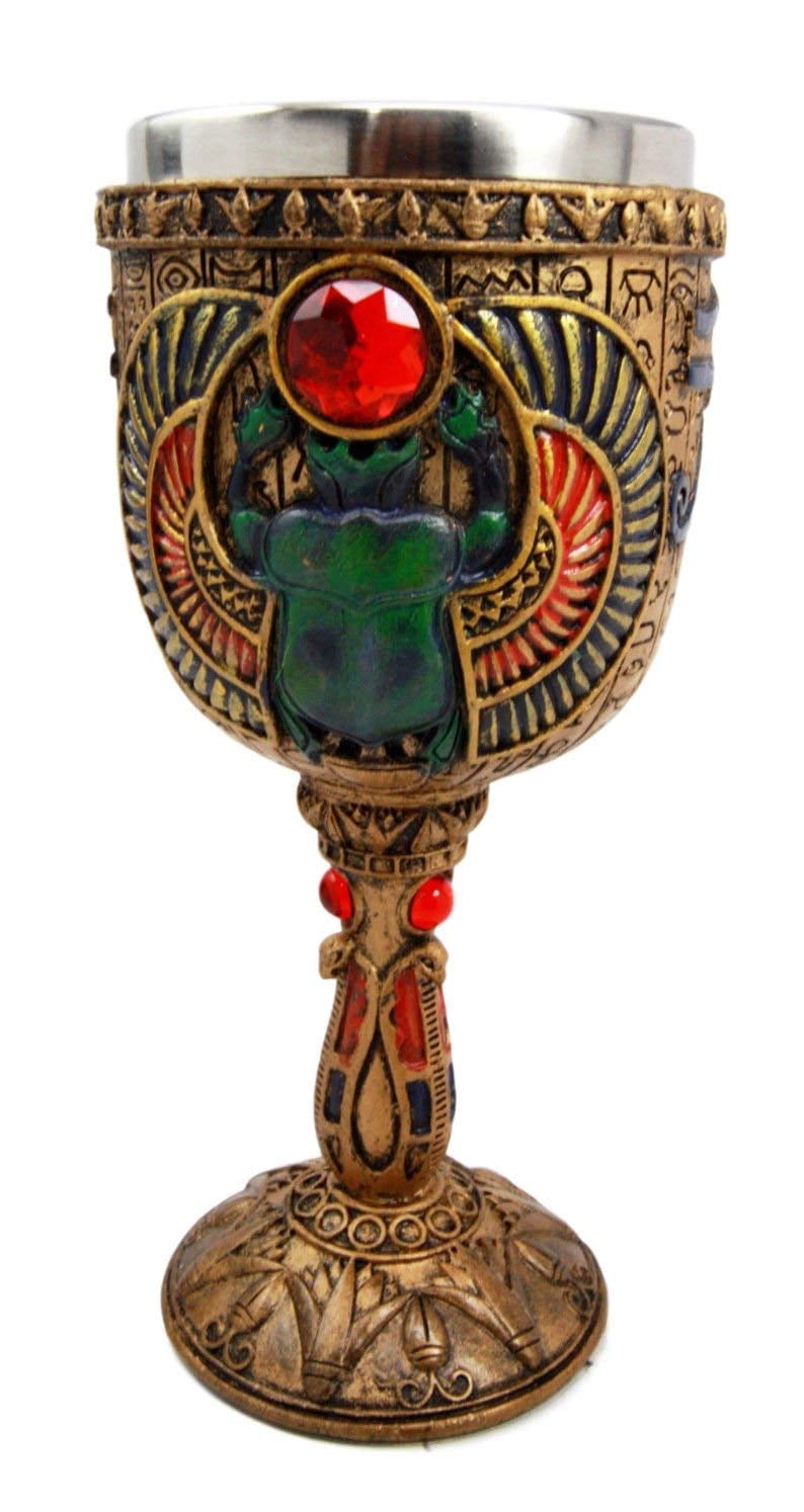 Ebros Ancient Egyptian Wine Goblet in Golden Hieroglyphic Design with ...