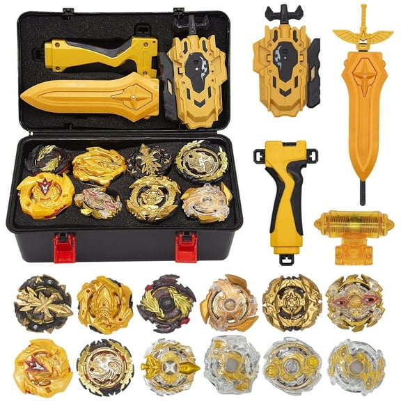 XTEILC Battling Top Burst Gyro Toy Set, 12 Spinning Tops, 3 Launchers, Portable Storage Box ...