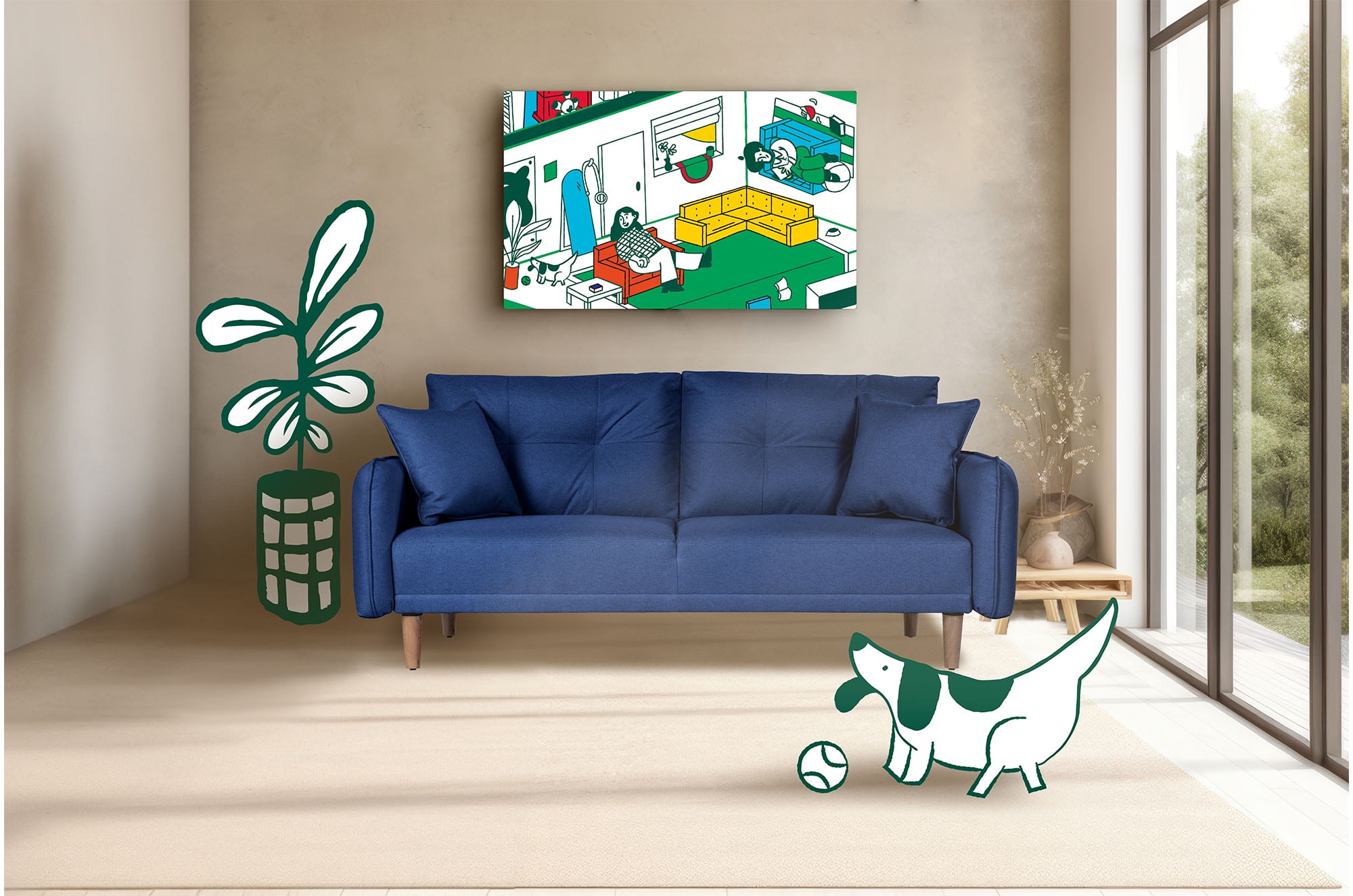 Sofá Cama De Lino Azul Makora Modelo Brokman | Walmart en línea