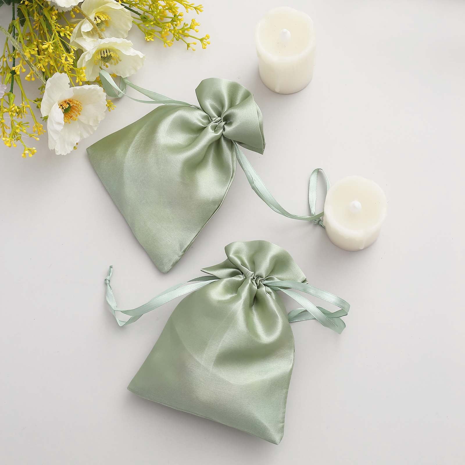 Efavormart 12PCS Sage GREEN Satin Gift Bag Drawstring Pouch Wedding ...