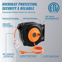 Retractable Extension Cord Reel 30 FT - Heavy Duty 16AWG/3C SJTOW Power ...