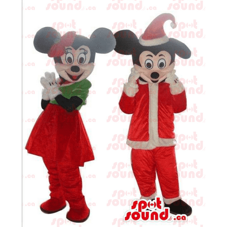 Mickey And Minnie Mouse Disney SPOTSOUND Mascots Dressed In Christmas ...