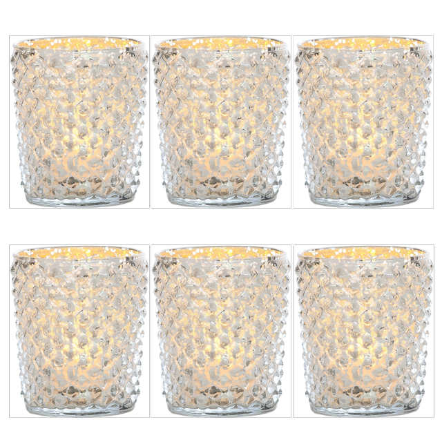 6 Pack Vintage Mercury Glass Candle Holder 3 Inch Zariah Design