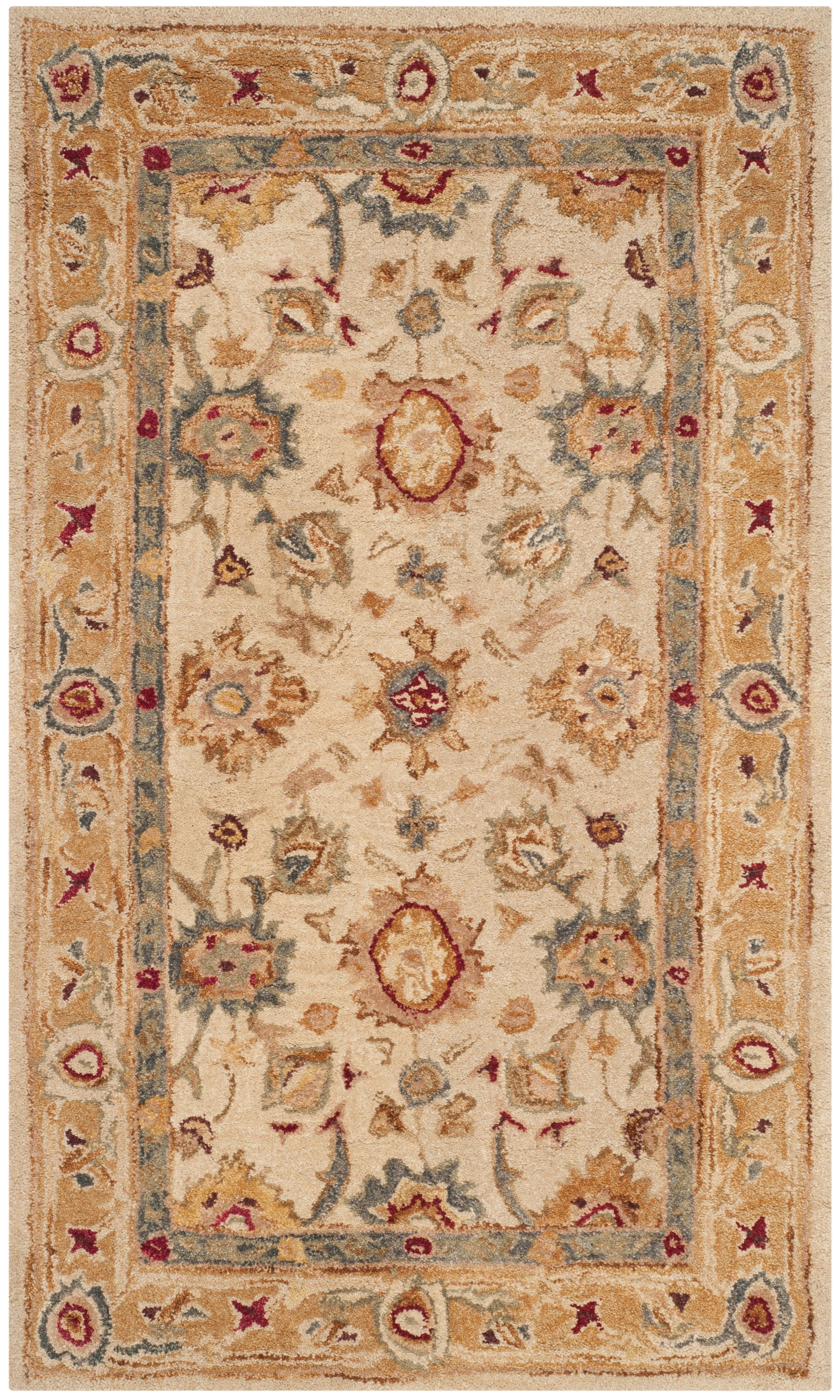 SAFAVIEH Anatolia Stella Traditional Wool Area Rug, Ivory/Gold, 3' x 5 ...