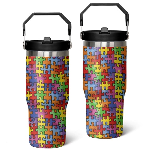 Autism Awareness Colorful Puzzle Piece 30oz Skinny Stainless Steel ...