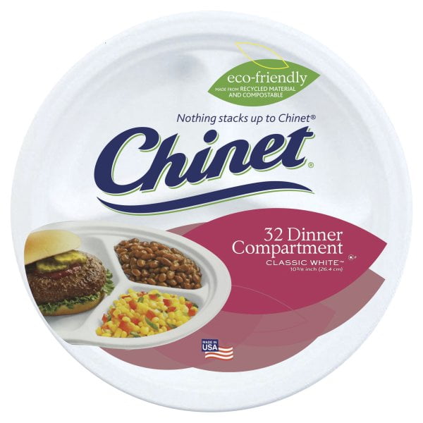 Chinet Classic White Paper Compartment Dinner Plates, 10 3/8”, 32 Count ...