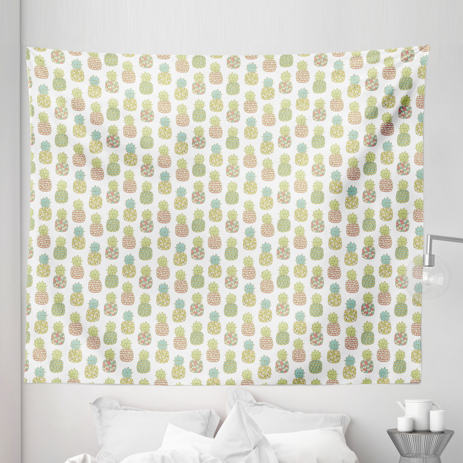 Pineapple Tapestry, Tropical Fruit Pattern in Pastel Colors Juicy ...