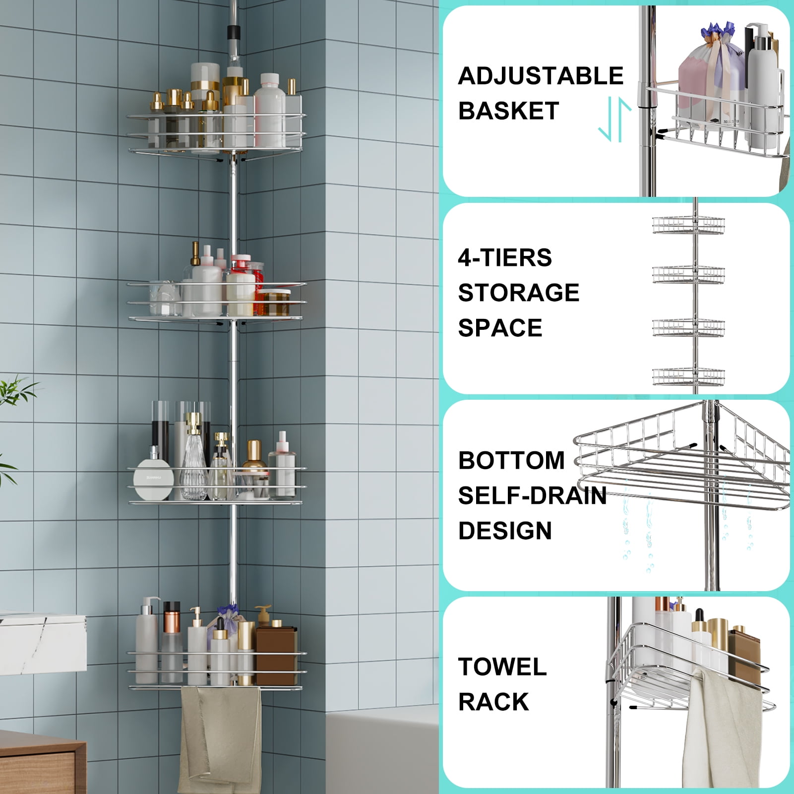 Click here for Glorystar Shower Corner Caddy With Tension Pole  R... prices