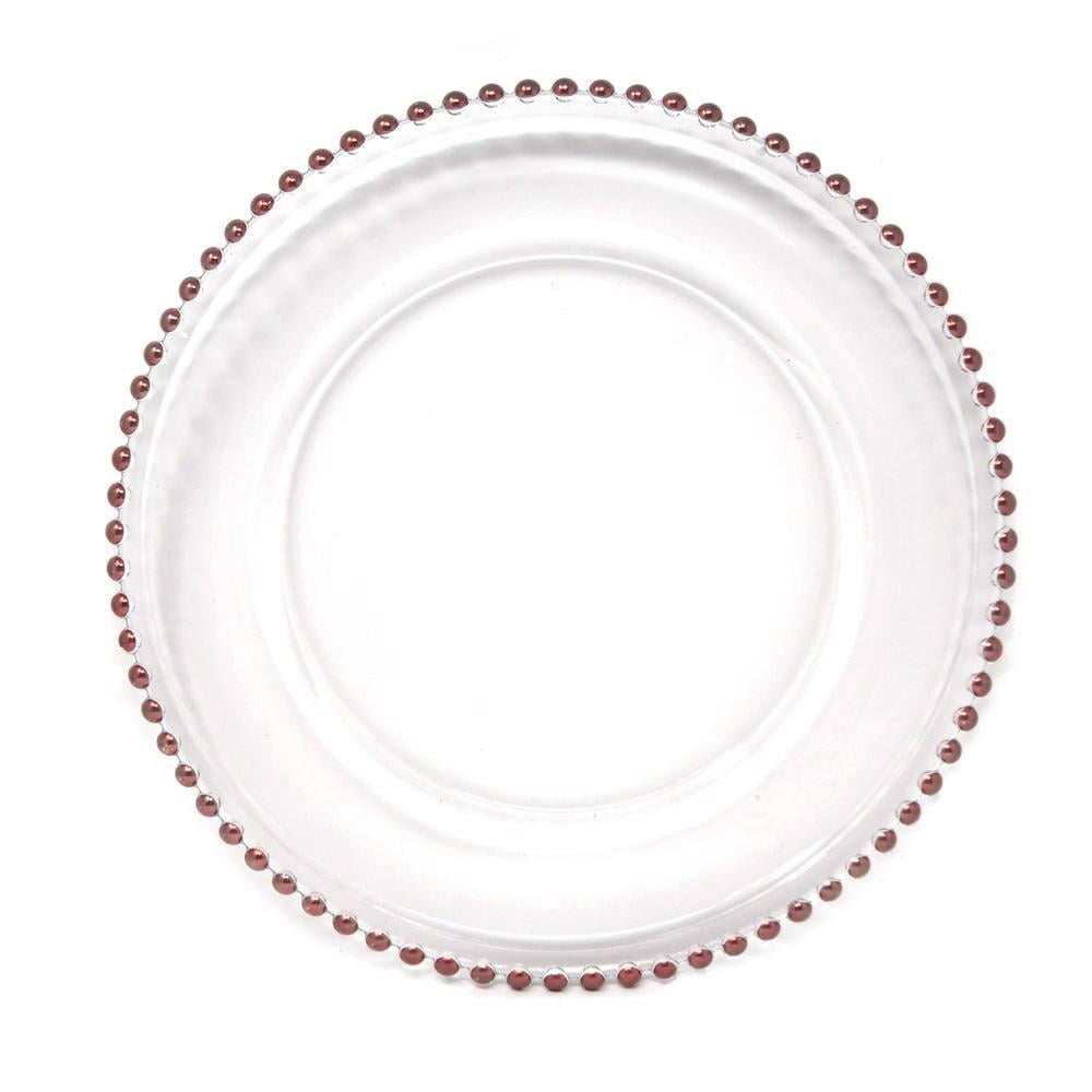 Glass Charger Plate with Rose Gold Beaded Edge, Clear, 12-1/2-Inch ...