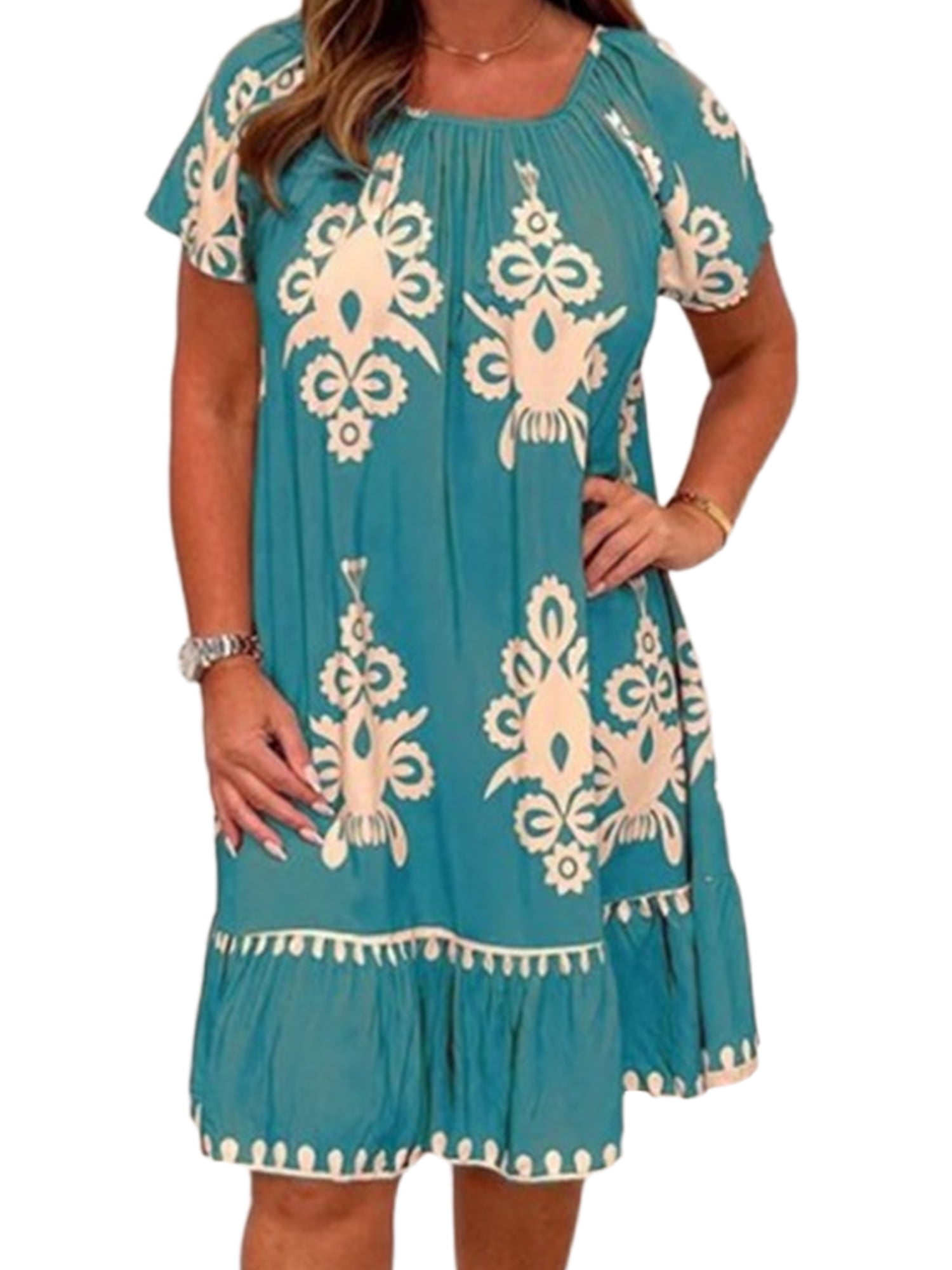 Lumento Women T Shirt Dresses Crew Neck Summer Beach Sundress Short