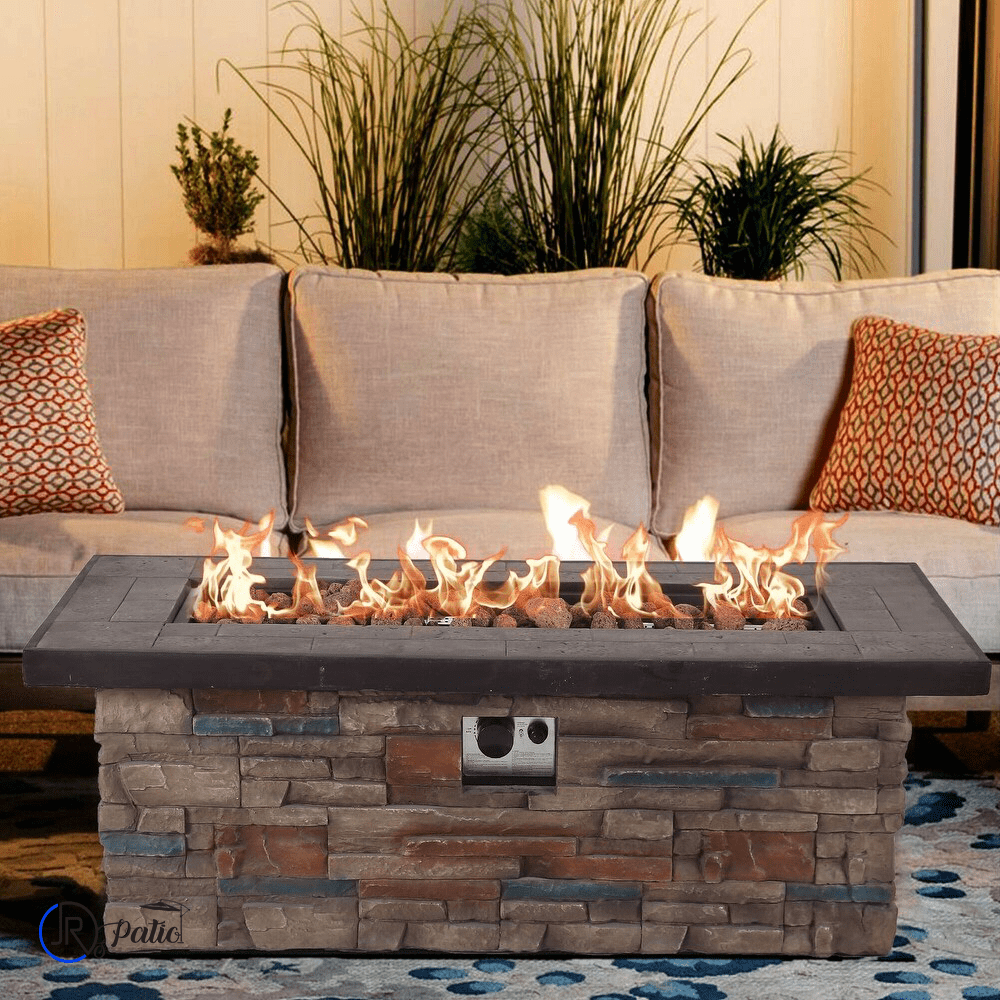 Jr's Patio Propane Outdoor Patio Furniture Stone Rectangle Fire Pit 50 ...