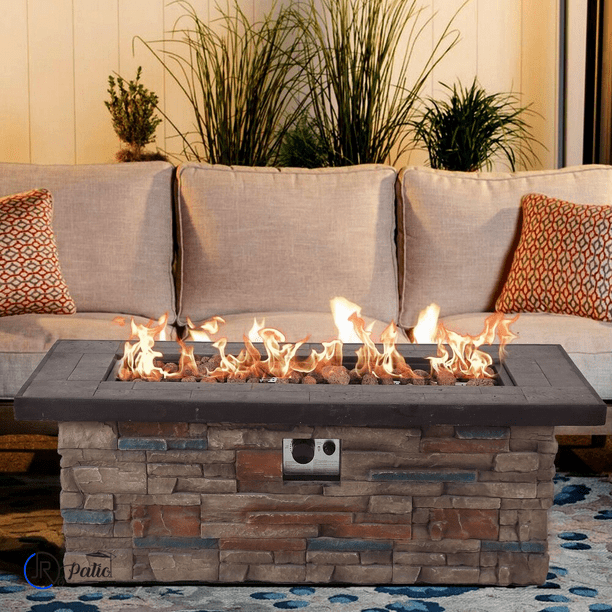 Jr's Patio Propane Outdoor Patio Furniture Stone Rectangle Fire Pit 50 ...