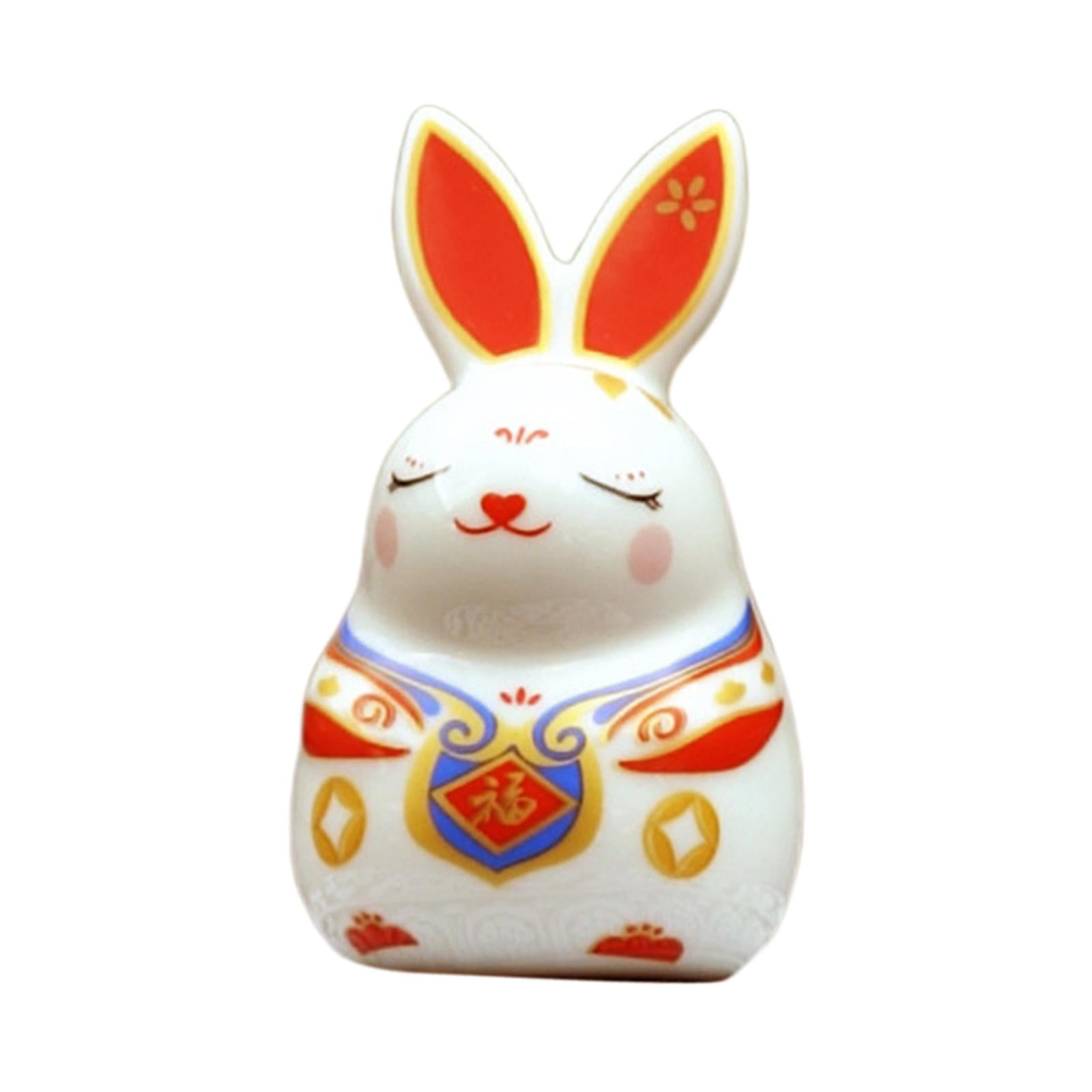 Chinese Animal Rabbit Statue Cute Ceramic Miniature Bunny Figurine ...