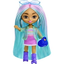 Barbie Extra Minis Doll #4 with Blonde Hair, Fluffy Purple Dress & Knee ...