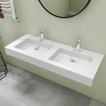 35" Wall Mount Rectangle Vessel Sink with Faucet Hole, Solid Surface ...