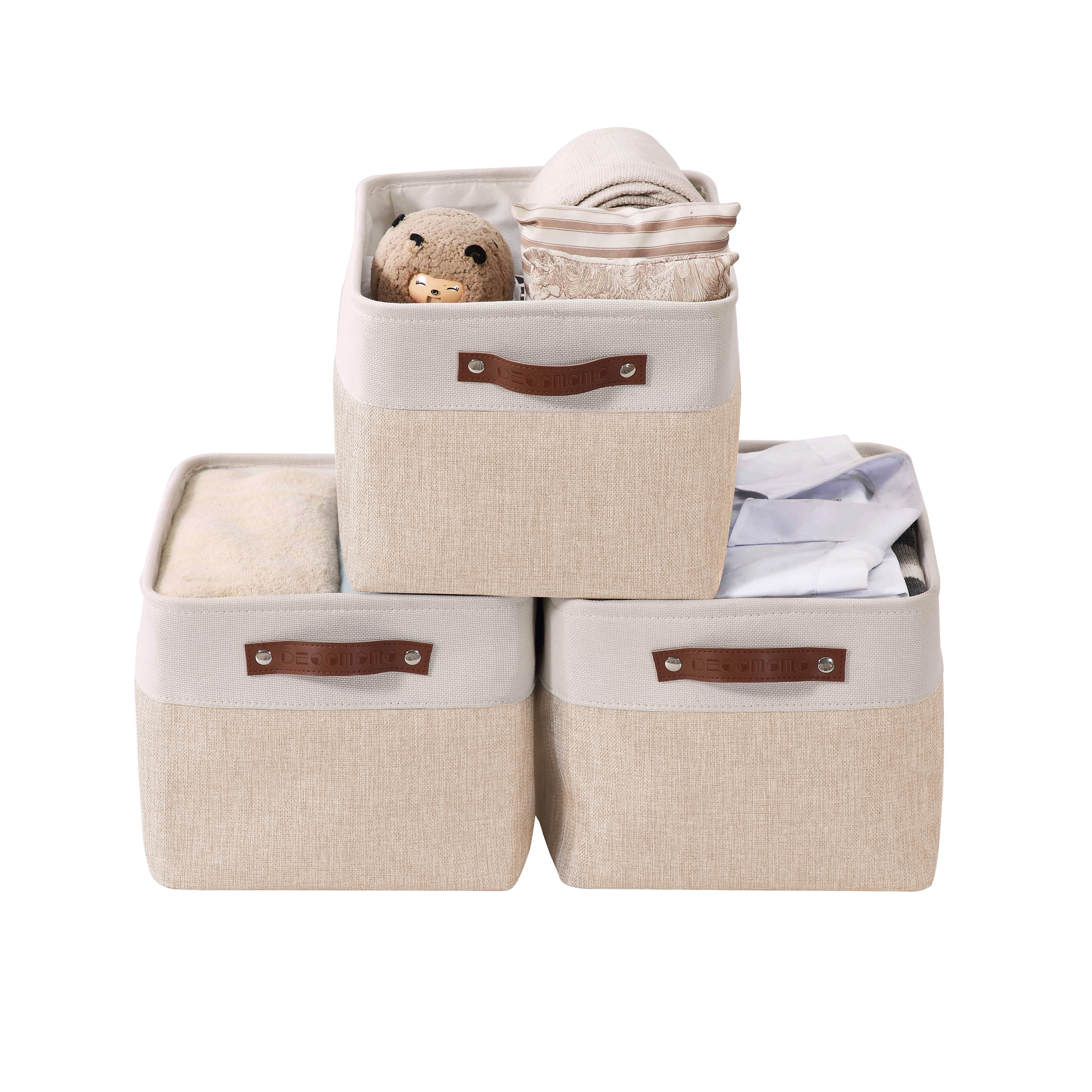 DECOMOMO Large Storage Basket Fabric Storage Bins, Set of 3, Beige and ...