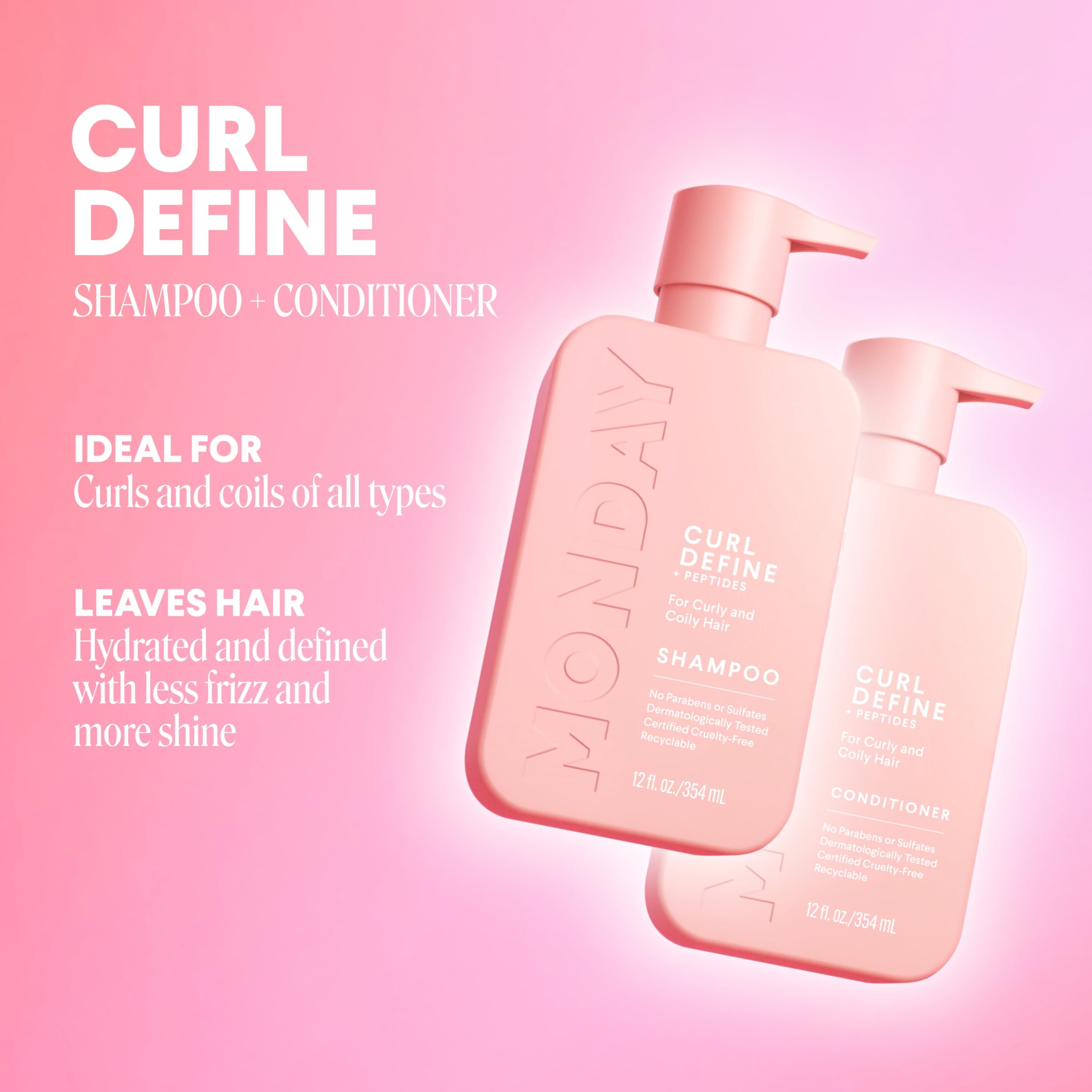 MONDAY HAIRCARE Curl Define Shampoo Conditioner Set 2 Pack 12oz Each Nourishing Curls Tames Frizz Enhances Shine with Coconut Oil and Shea