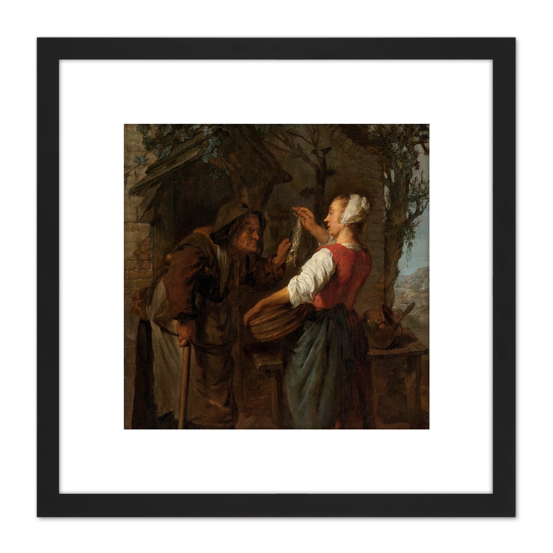Gabriel Metsu The Herring Seller Painting 8X8 Inch Square Wooden Framed ...