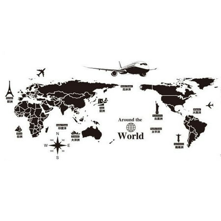 dailooas PVC Removable Self-adhesive World Map Wall Stickers Home Study ...