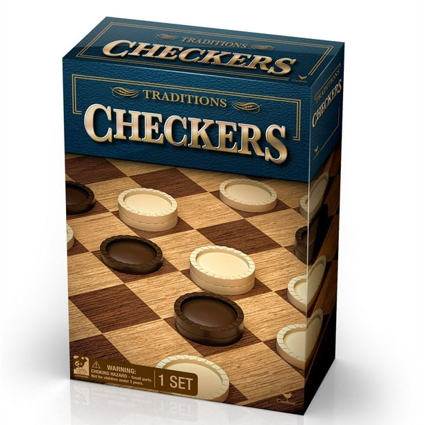 Traditions - Classic Checkers Set, 24 Checker pieces, game board ...