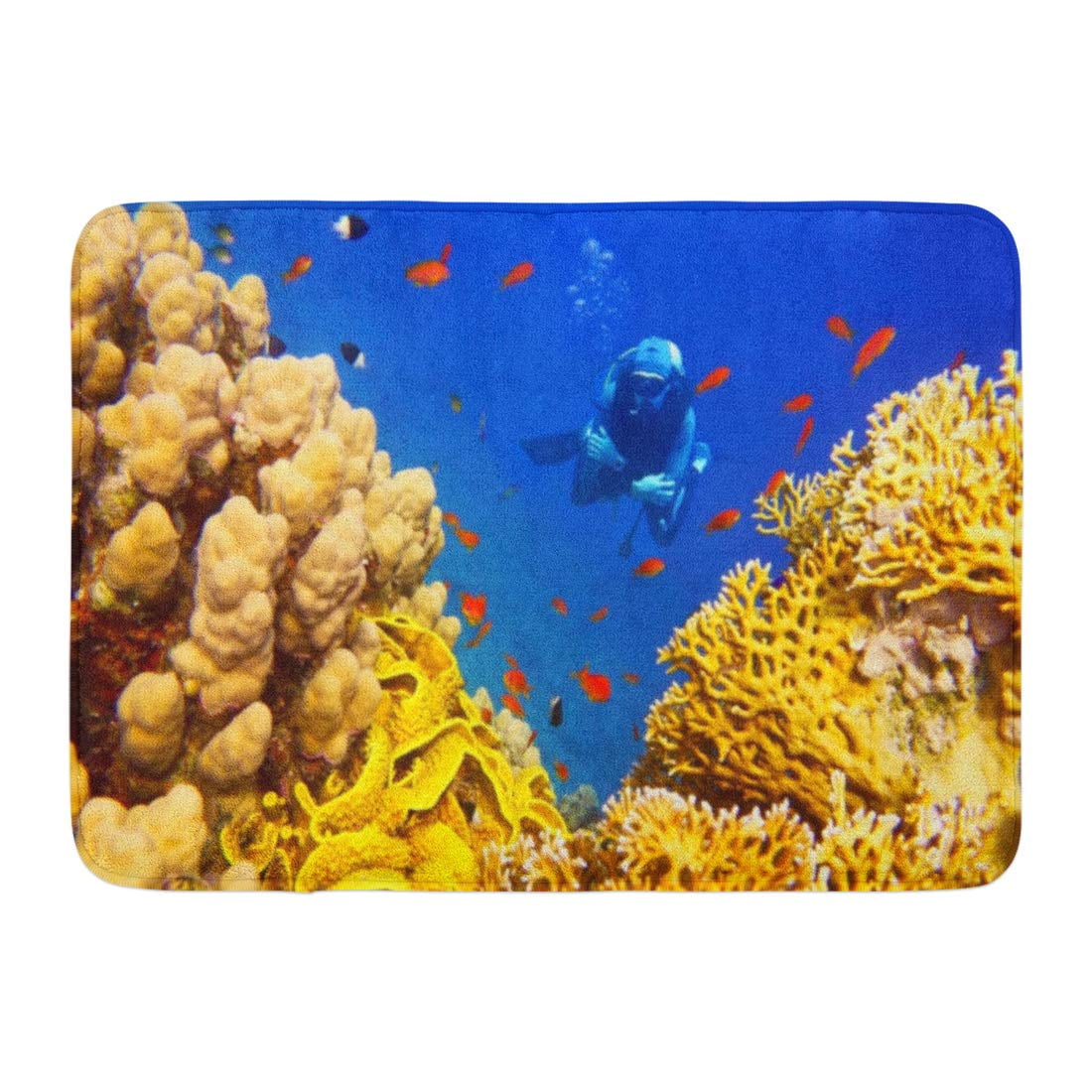 GODPOK Under Blue Barrier Man Scuba Diver Near Beautiful Colorful Coral ...