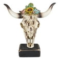 Rustic Western Faux Distressed Wood Bull Cow Skull With Floral ...