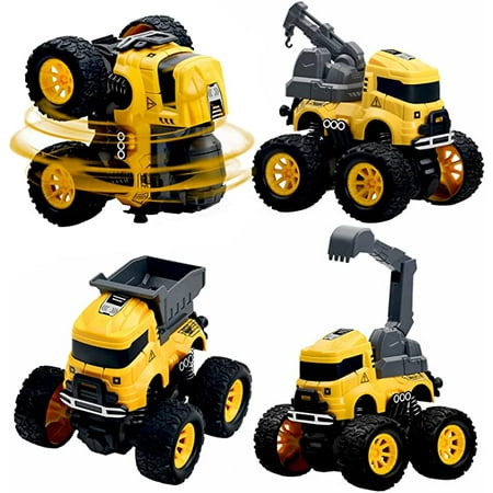 Construction Monster Truck Toys - 4pcs Excavator, Mixer, Crane, Dump ...