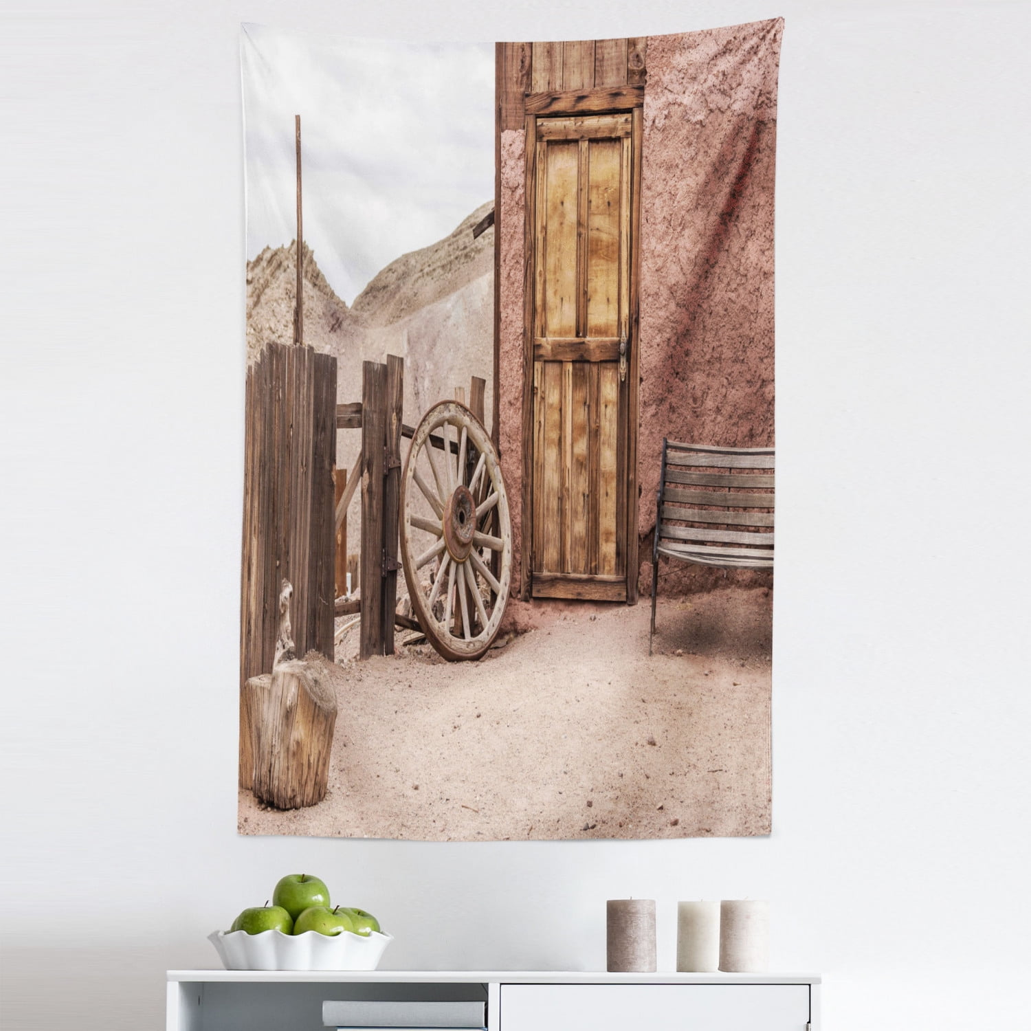 Barn Wood Wagon Wheel Tapestry, Abandoned Old Farmhouse Doorway ...