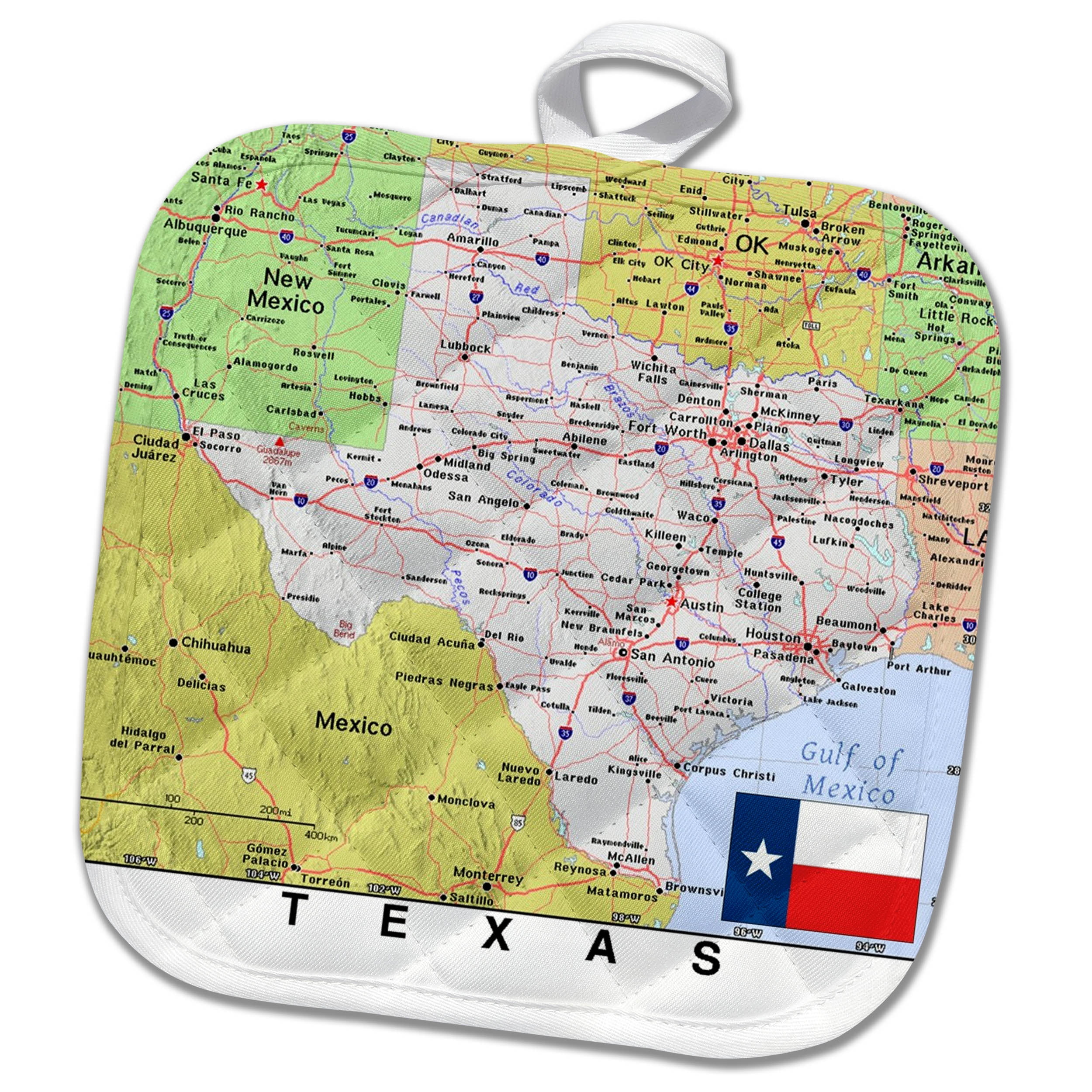 3dRose Image of Texas Topographic Map With Flag - Pot Holder, 8 by 8 ...