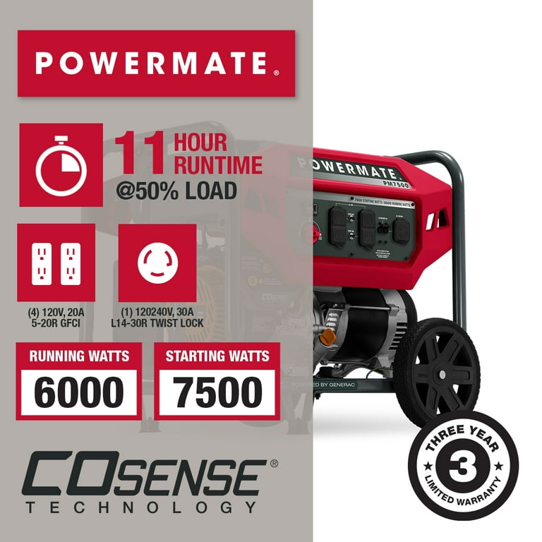 Powermate 5500watt Gasoline Powered Manual Start Portable Generator