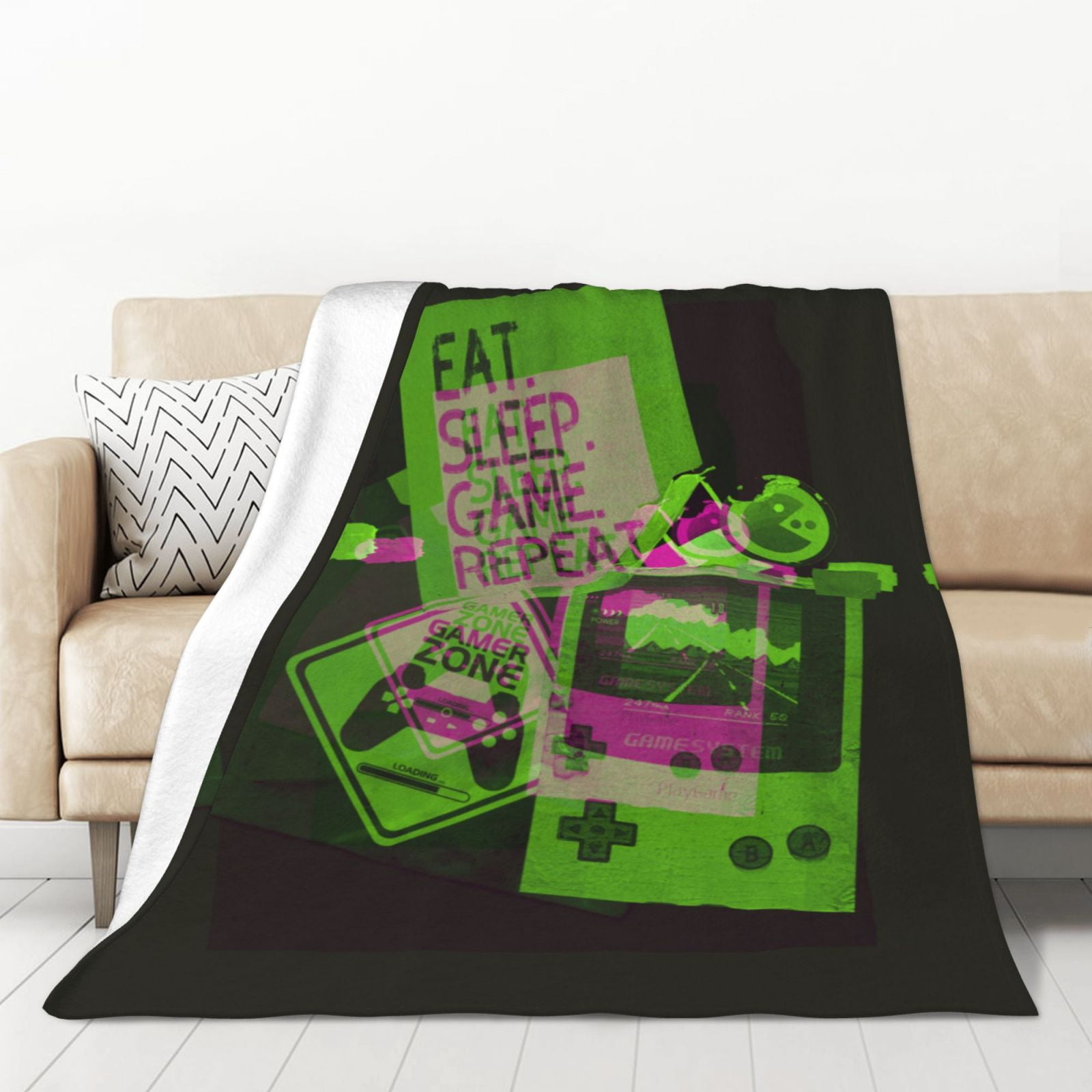 XMXT Throw Blankets, Game Sticker Handle Two Color Pattern Green Bed ...