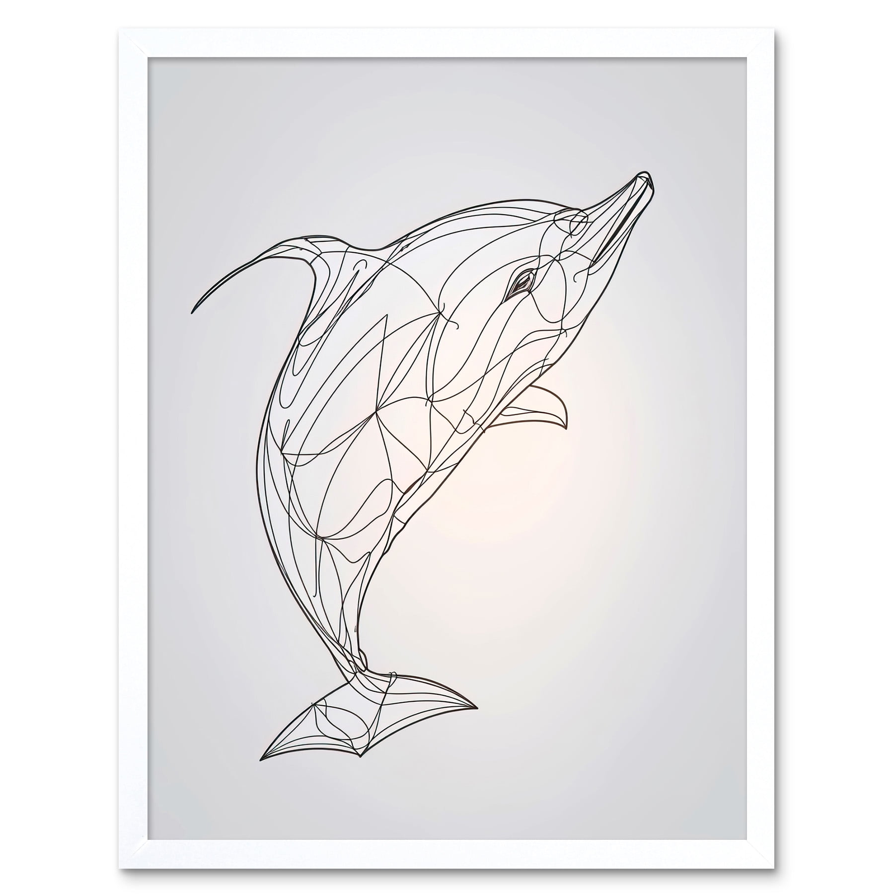 Dolphin Line Drawing Black and White Illustration Art Print Framed ...