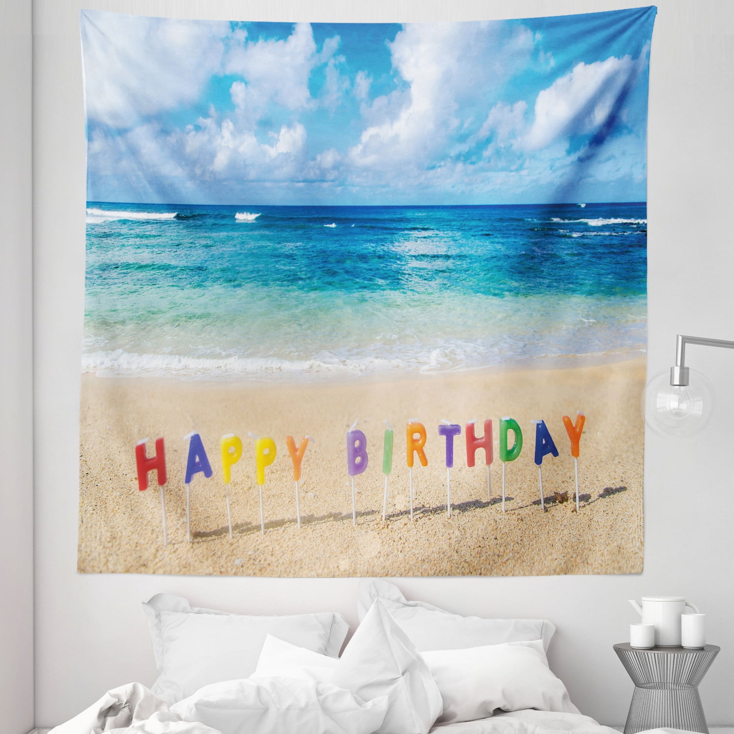 Hawaiian Tapestry, Happy Birthday Sign on the Tropical Beach in Hawaii ...