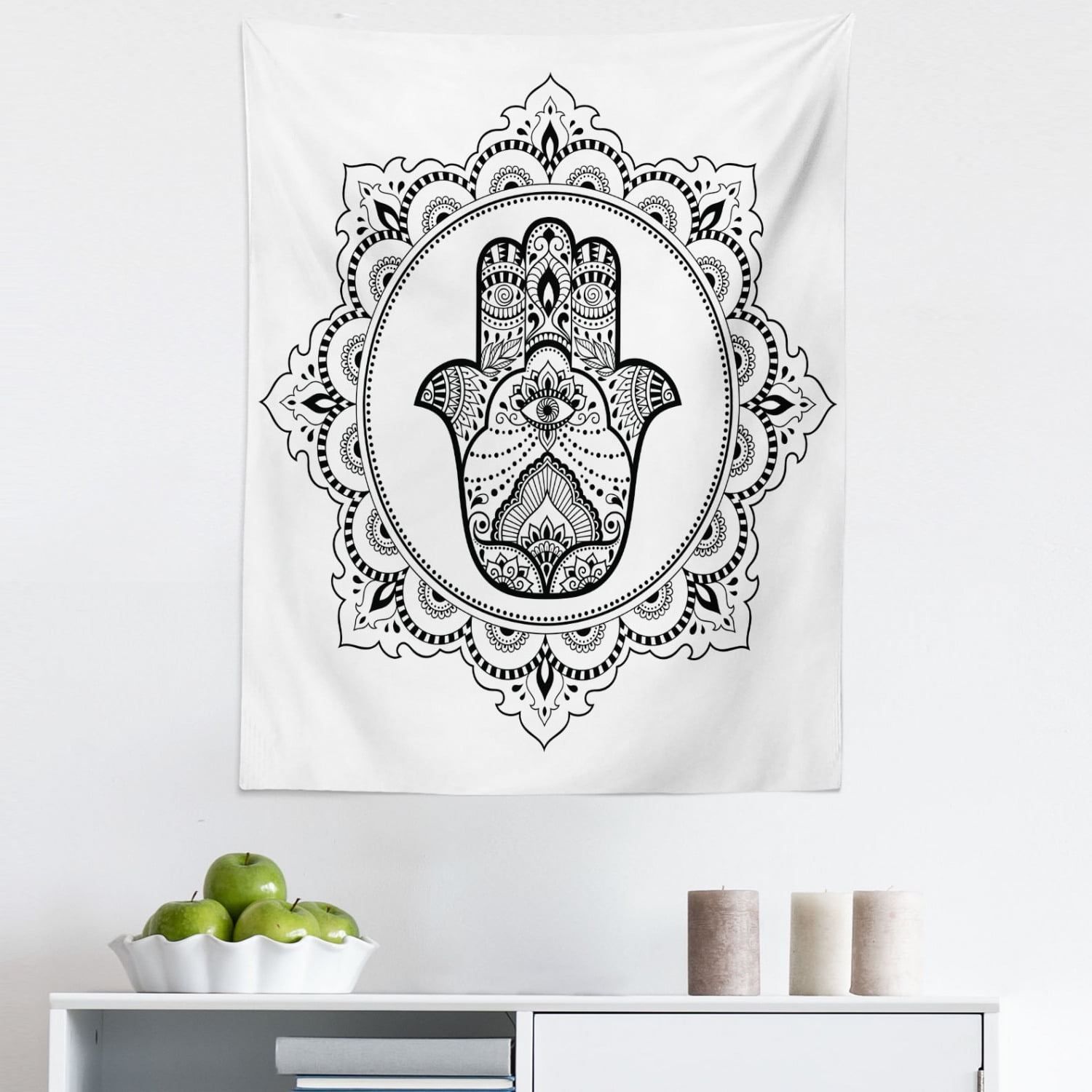 Hamsa Tapestry, Ornamental Style in Round Mandala Oriental Floral ...