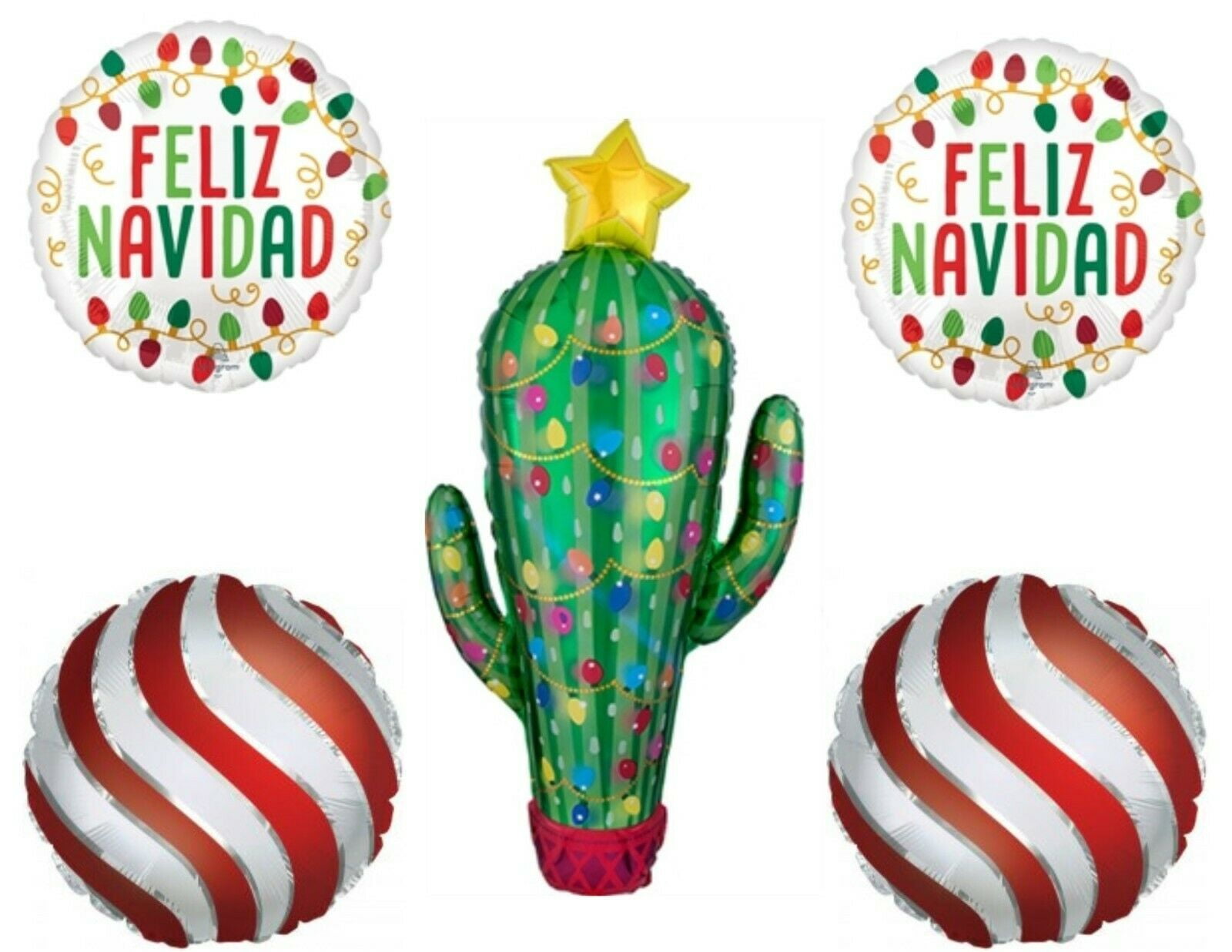 5 pc XL Feliz Navidad Cactus party balloons Decoration Supplies Merry ...