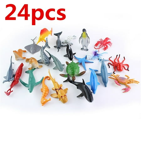 24PCS Plastic Ocean Animals Figure Sea Dolphin Turtle Creatures Model ...