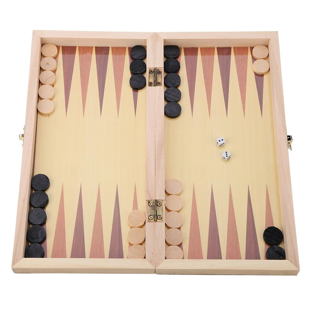 Fyydes Wooden 3-in-1 Chess & Checkers & Backgammon Folding Board ...