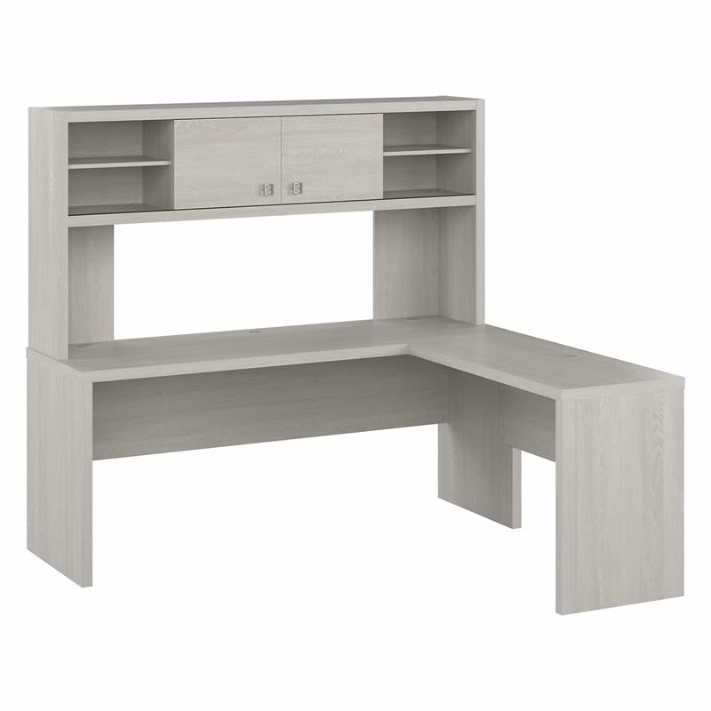 Echo 72W L Shaped Computer Desk with Hutch in Gray Sand - Engineered ...