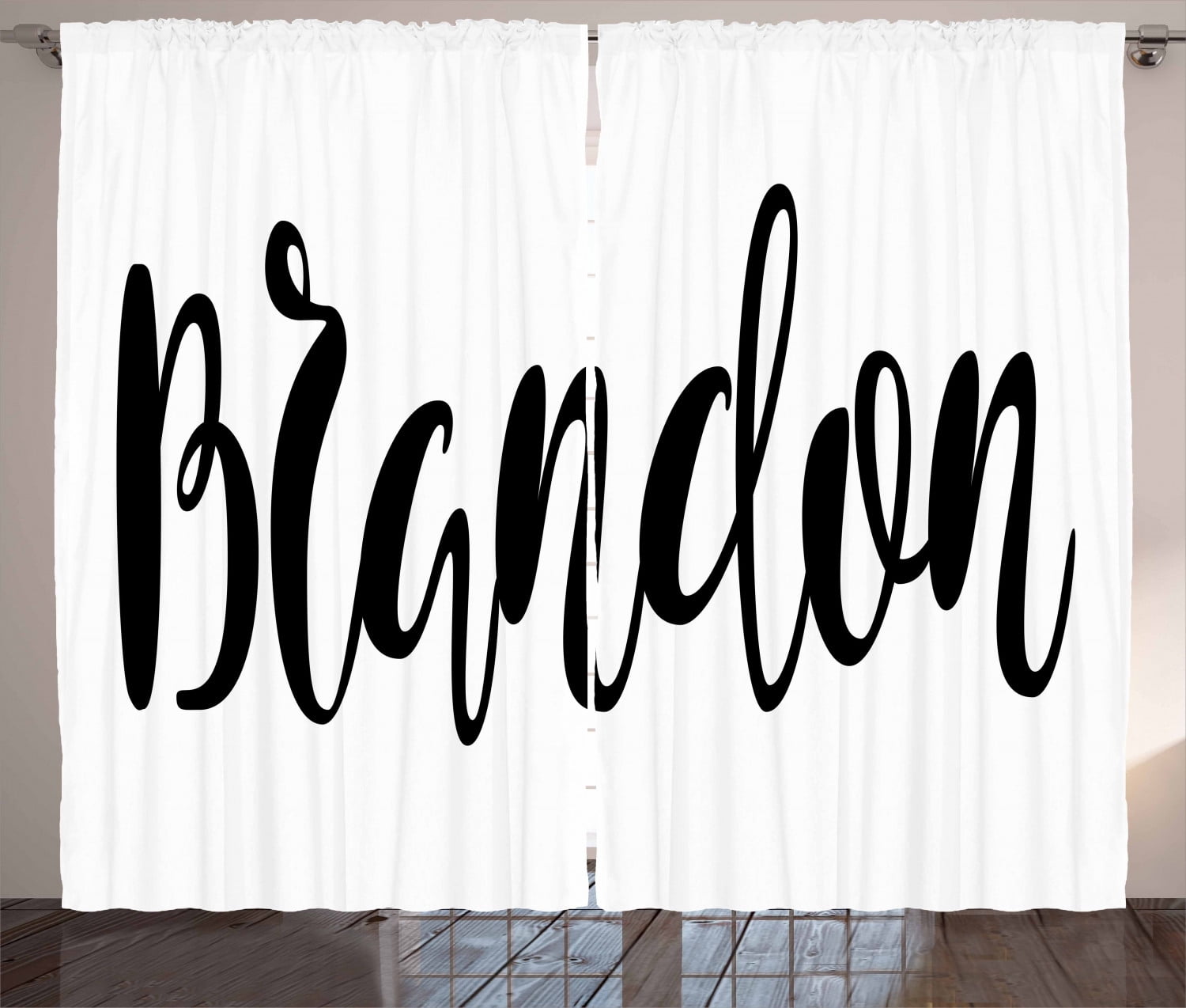 Brandon Curtains 2 Panels Set, Widespread Name Design with Monochrome ...