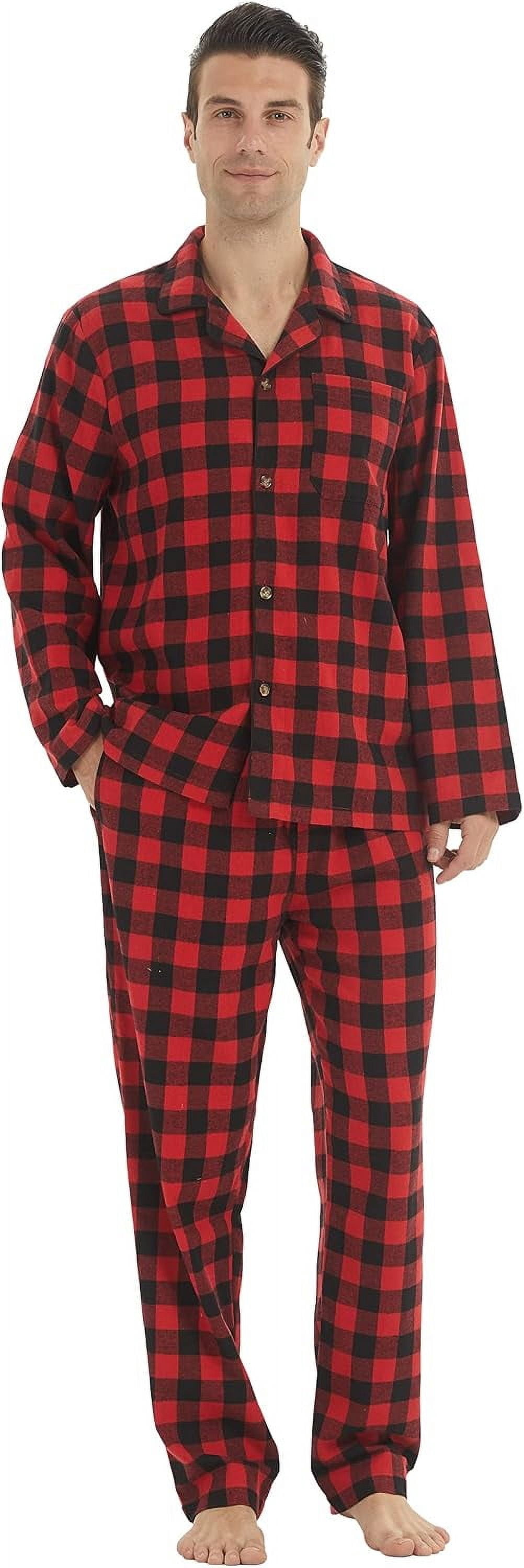 Men's Cotton Plaid Flannel Pajamas Sets Sleepwear Long Sleeve Top and ...