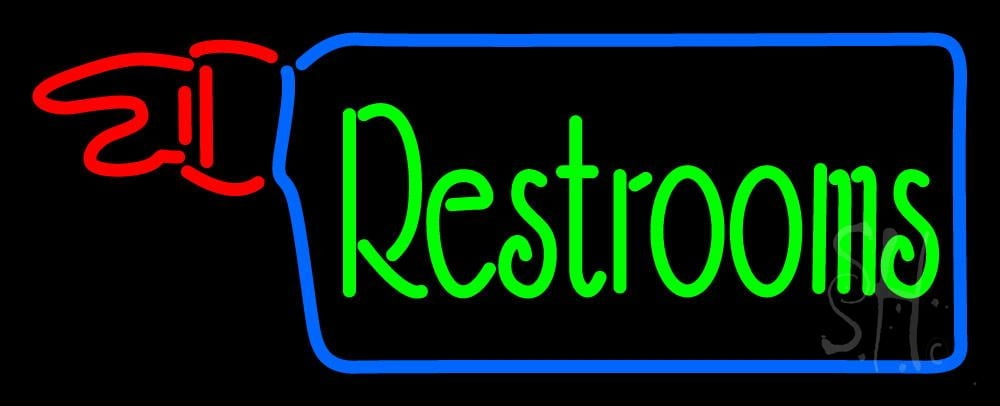 Restrooms With Hand Pointing LED Neon Sign 13 x 32 - inches, Clear Edge ...