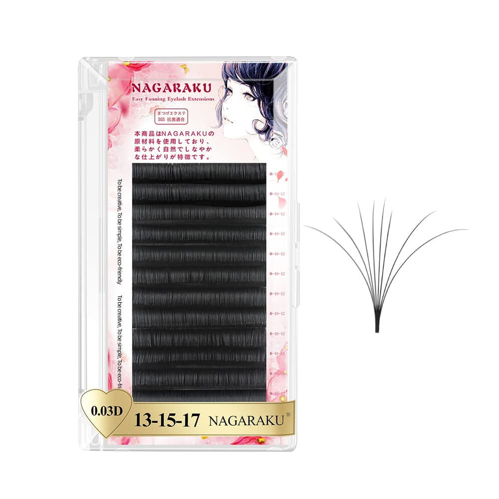 NAGARAKU Easy Fan Mega Volume Eyelash Extensions 0.03 D Curl 13-15-17mm ...